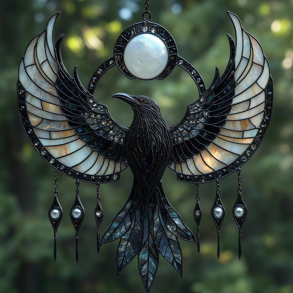 Crescent Moon Raven Acrylic Window, Acrylic Window Hanging – Soumora Brand
